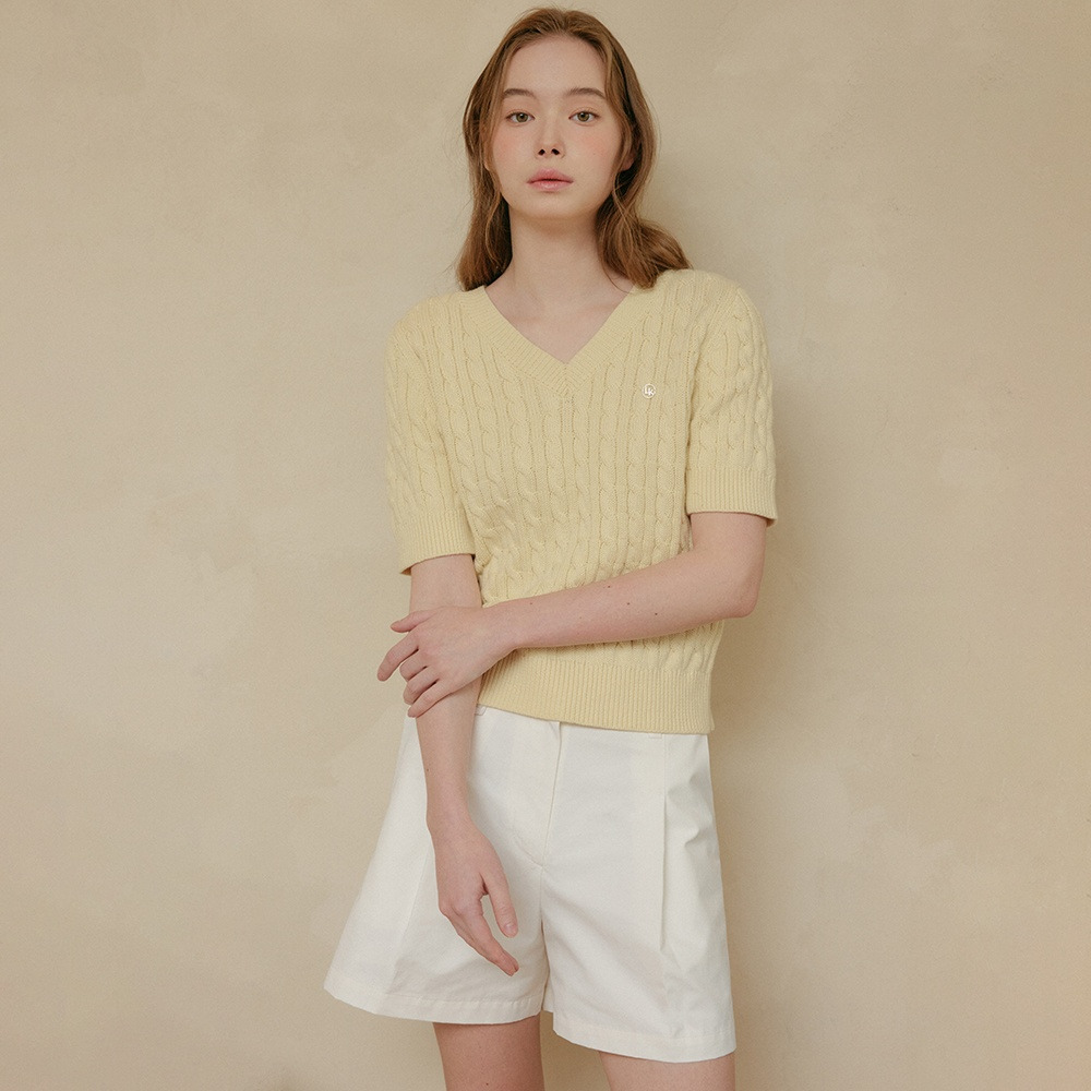 해리 케이블 브이넥 니트_옐로우 / HARRY CABLE V NECK KNIT_YELLOW - 하고