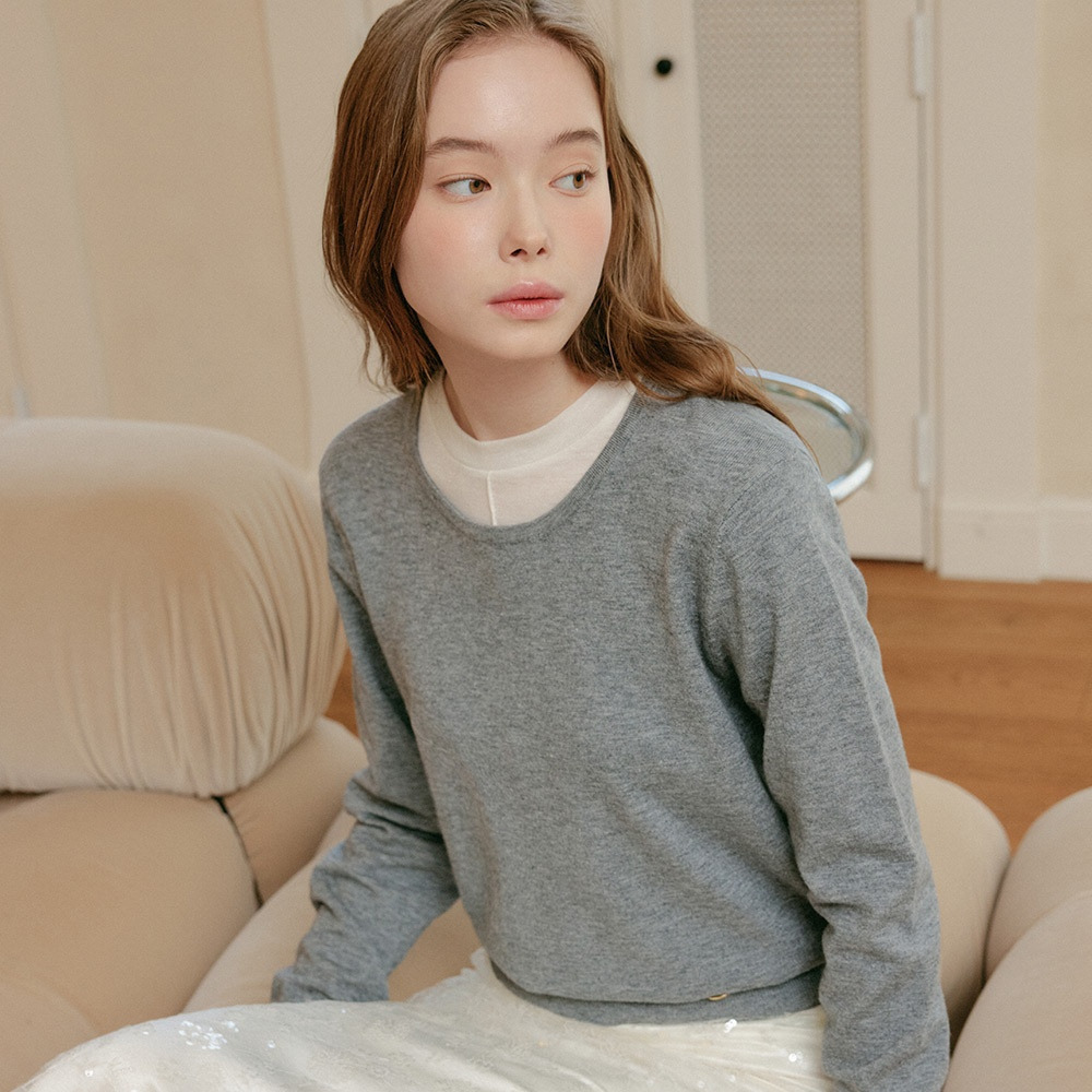 티나 베이직 라운드 니트_그레이 / TINA BASIC ROUND KNIT_GREY - HAGO(하고)