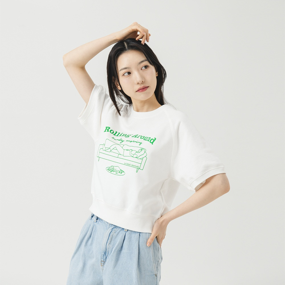 Rolling Around Day Half Sweat Shirt [OFF WHITE] - 하고