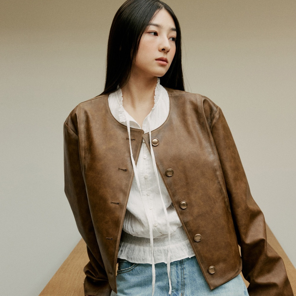 WASHED LEATHER JACKET_BROWN - 하고(HAGO)