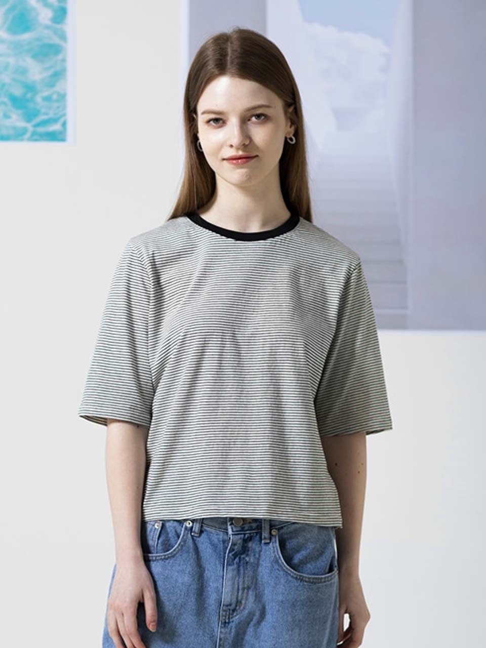 basic strip Tee - ivory - 하고