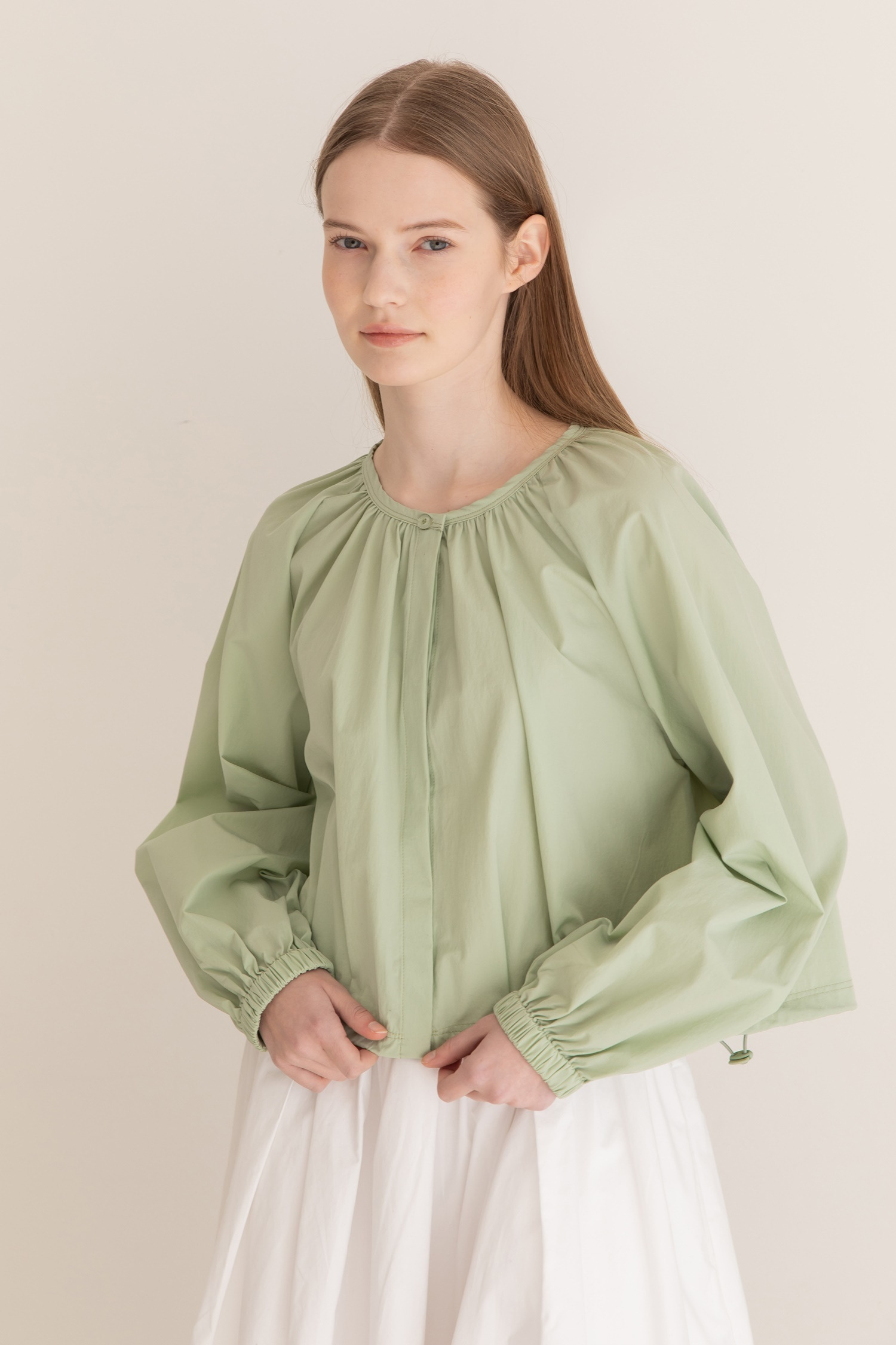 Round-neck outer blouse - Mint - 하고(HAGO)