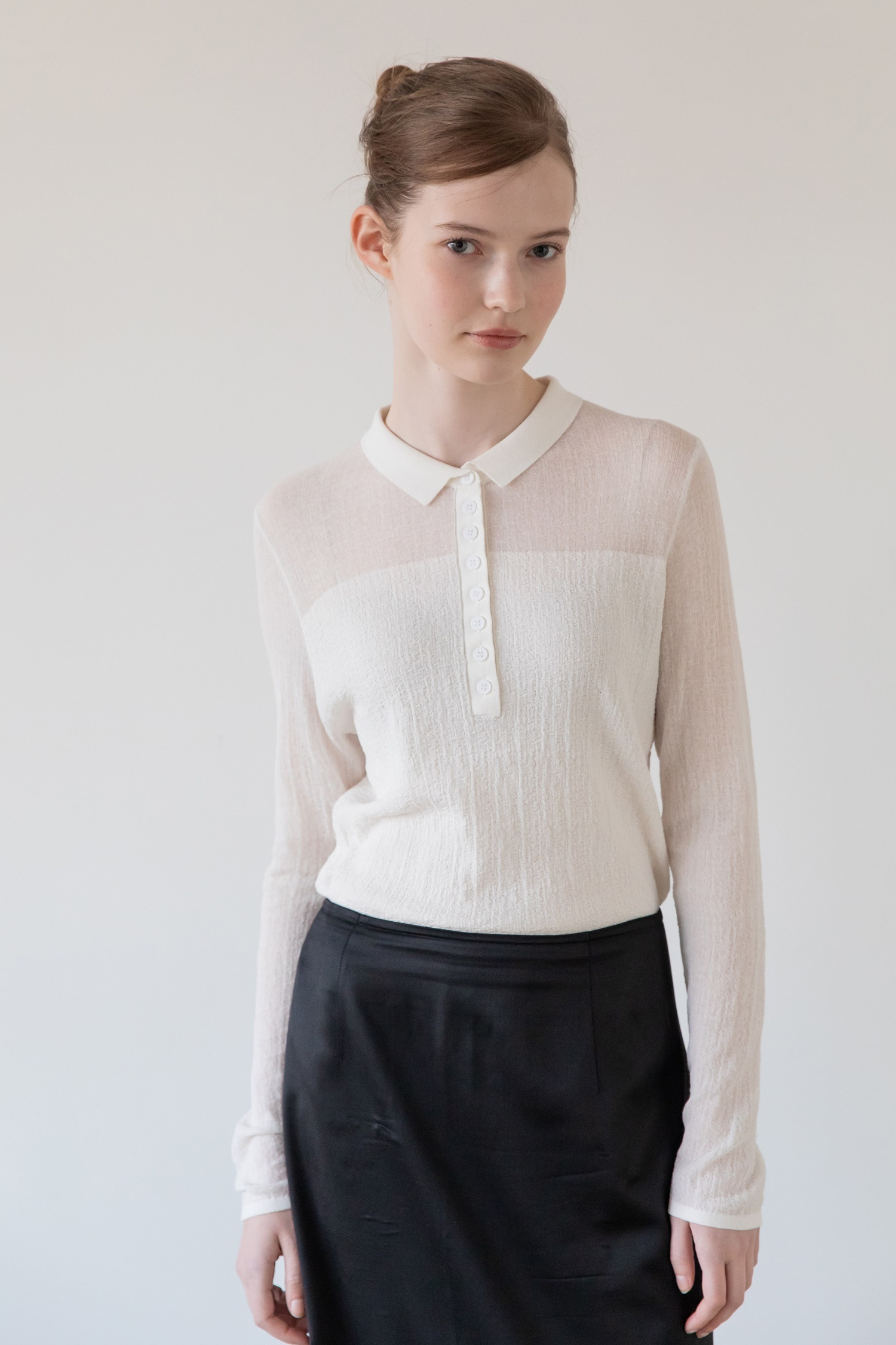See-through button up knit - White - 하고(HAGO)