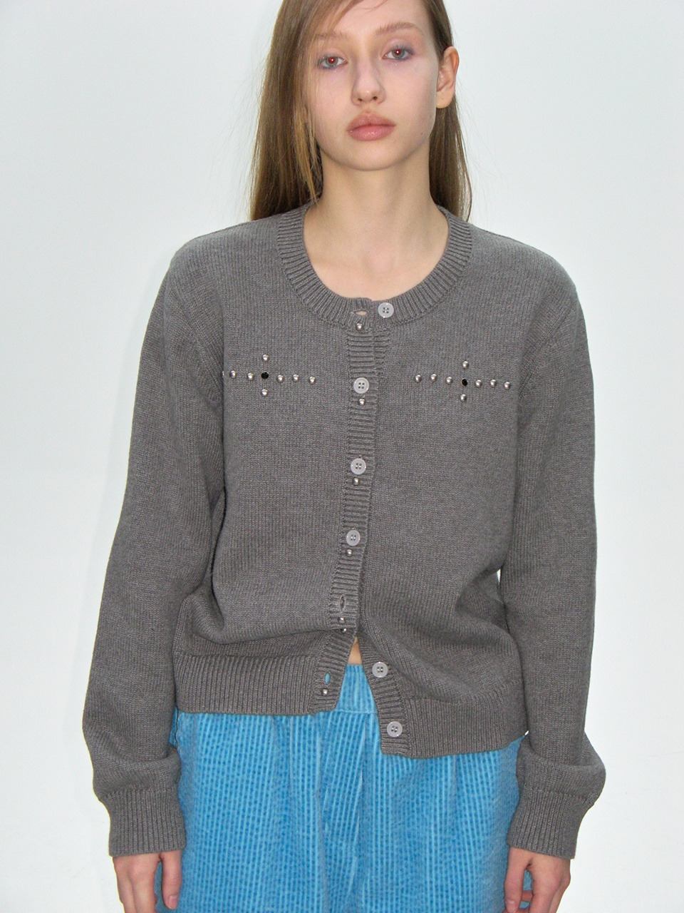 STUD JAMSTONE CARDIGAN, GRAY - HAGO(하고)