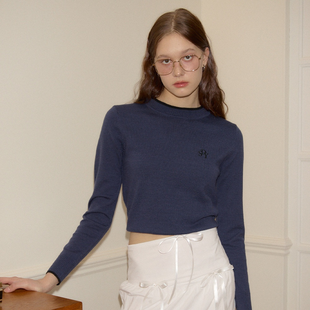 Logo Basic Knit_ Navy - 하고(HAGO)