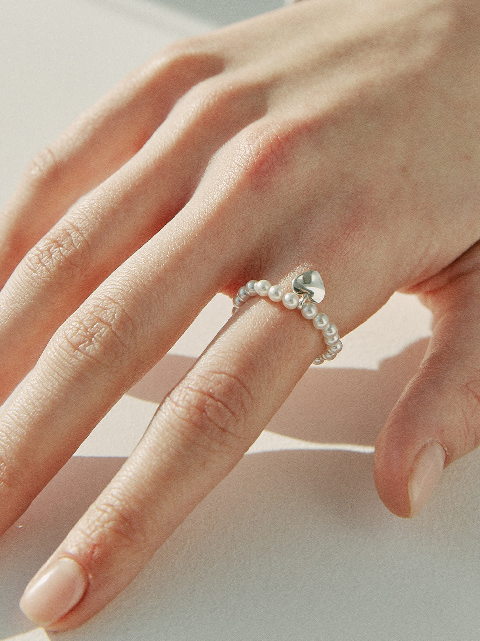 [silver925]flat heart pearl ring - HAGO(하고)