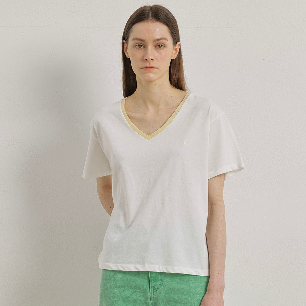 COLORED V NECK T-SHIRT (YELLOW) - HAGO(하고)
