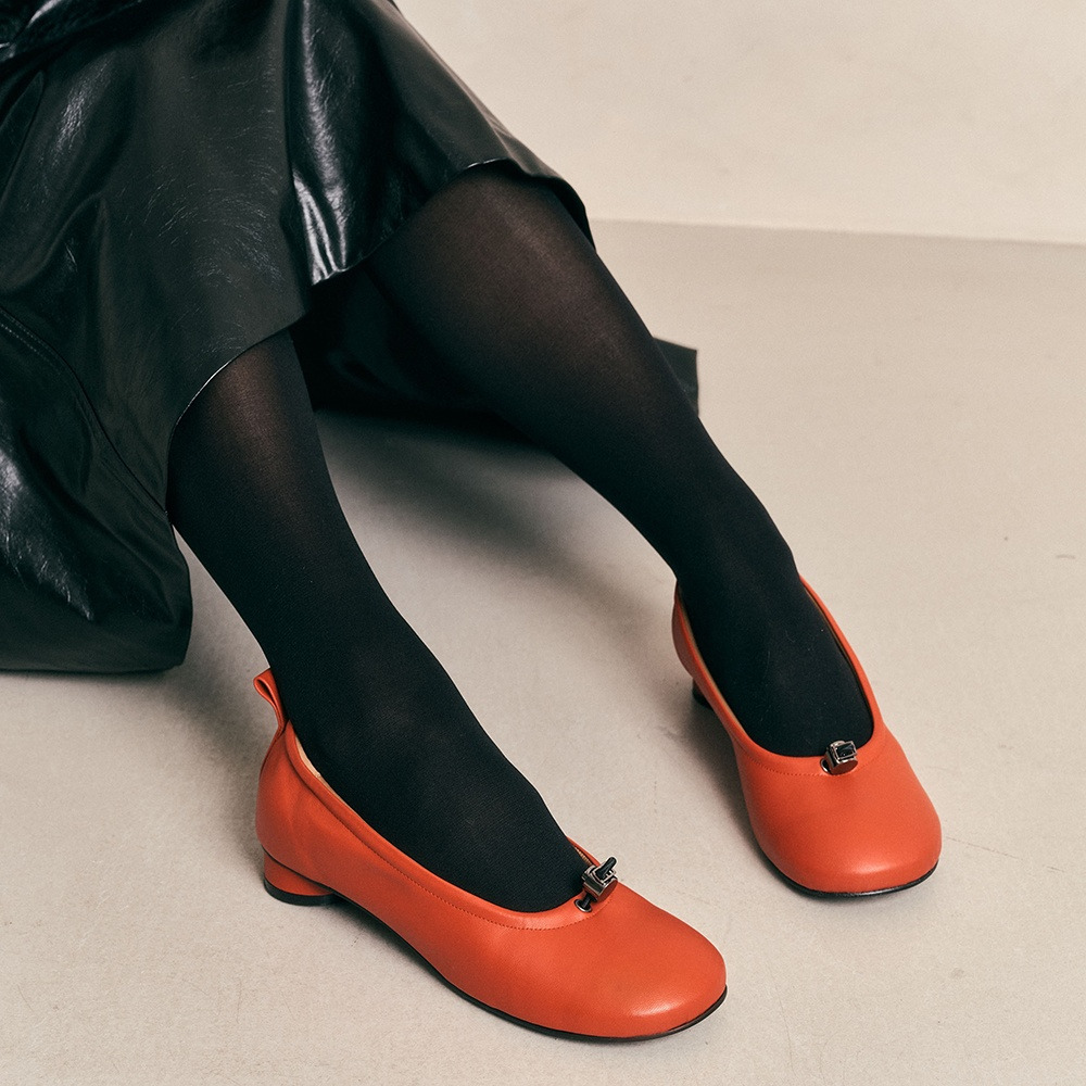 Ngela round toe stopper flatshoes_red - 하고