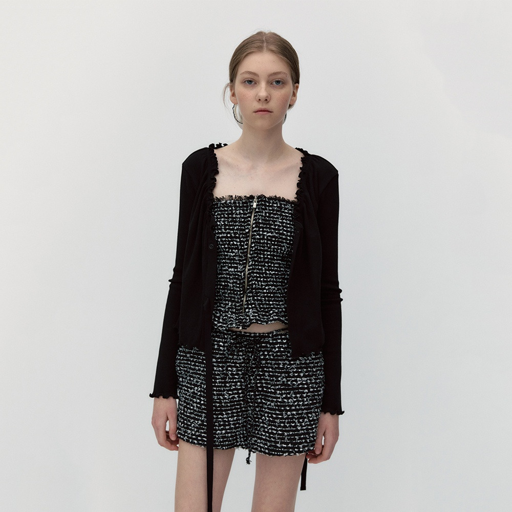 SOFT FRILL WRAP CARDIGAN [BLACK] - HAGO(하고)