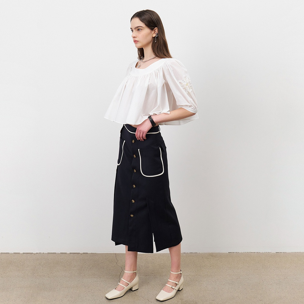 24 Spring _ D/Navy Trench Midi Skirt - HAGO(하고)