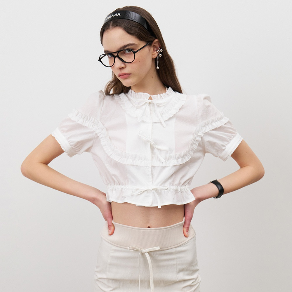 24 Spring_ Ivory Ruffle Mini Blouse - HAGO(하고)