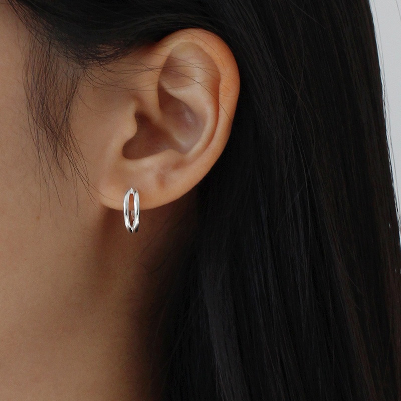 [silver 925] Double Line One-touch Earrings (SILVER) - HAGO(하고)