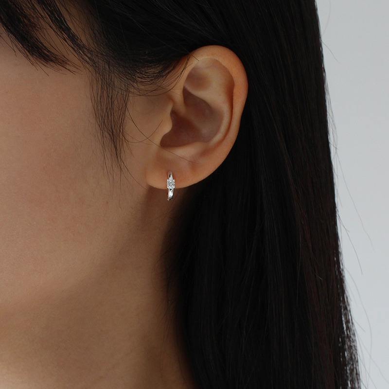 [silver 925] Single Cubic One-touch Earrings (SILVER) - 하고