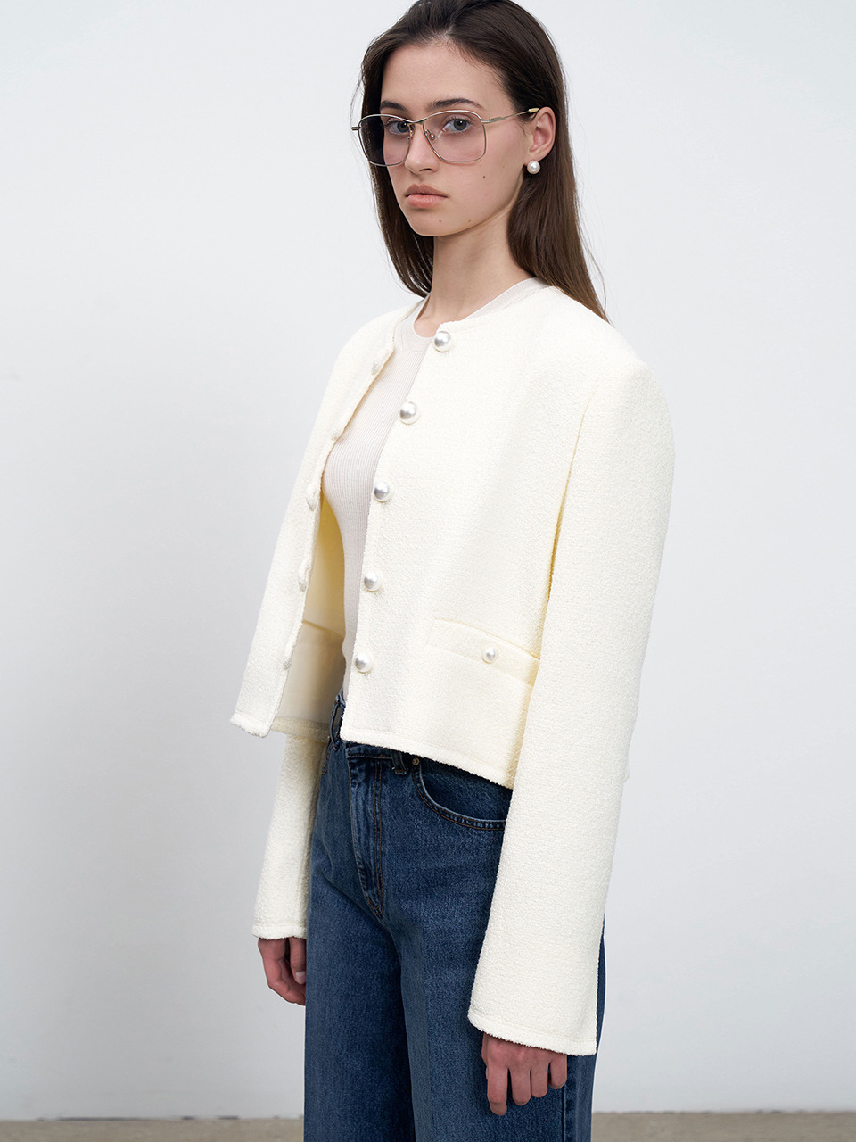 Pearl Button Round Jacket - 하고(HAGO)