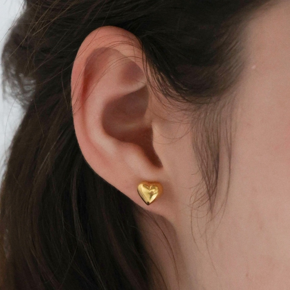 [30% 쿠폰][Silver 925] Plump Heart Earrings SE227 - Gold - HAGO(하고)