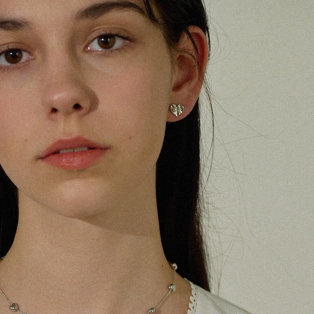 Decal mini pearl heart earring - silver - HAGO(하고)