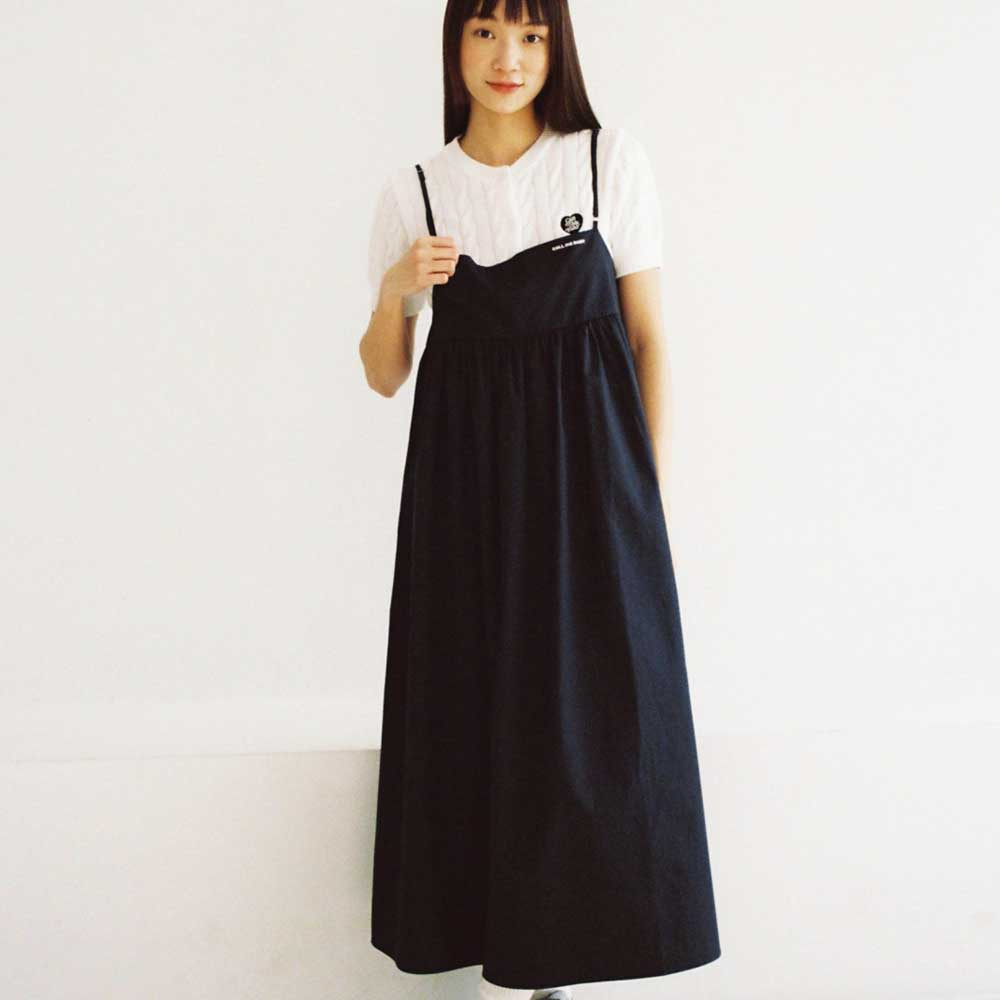 Square Neck Long Dress_Navy - HAGO(하고)
