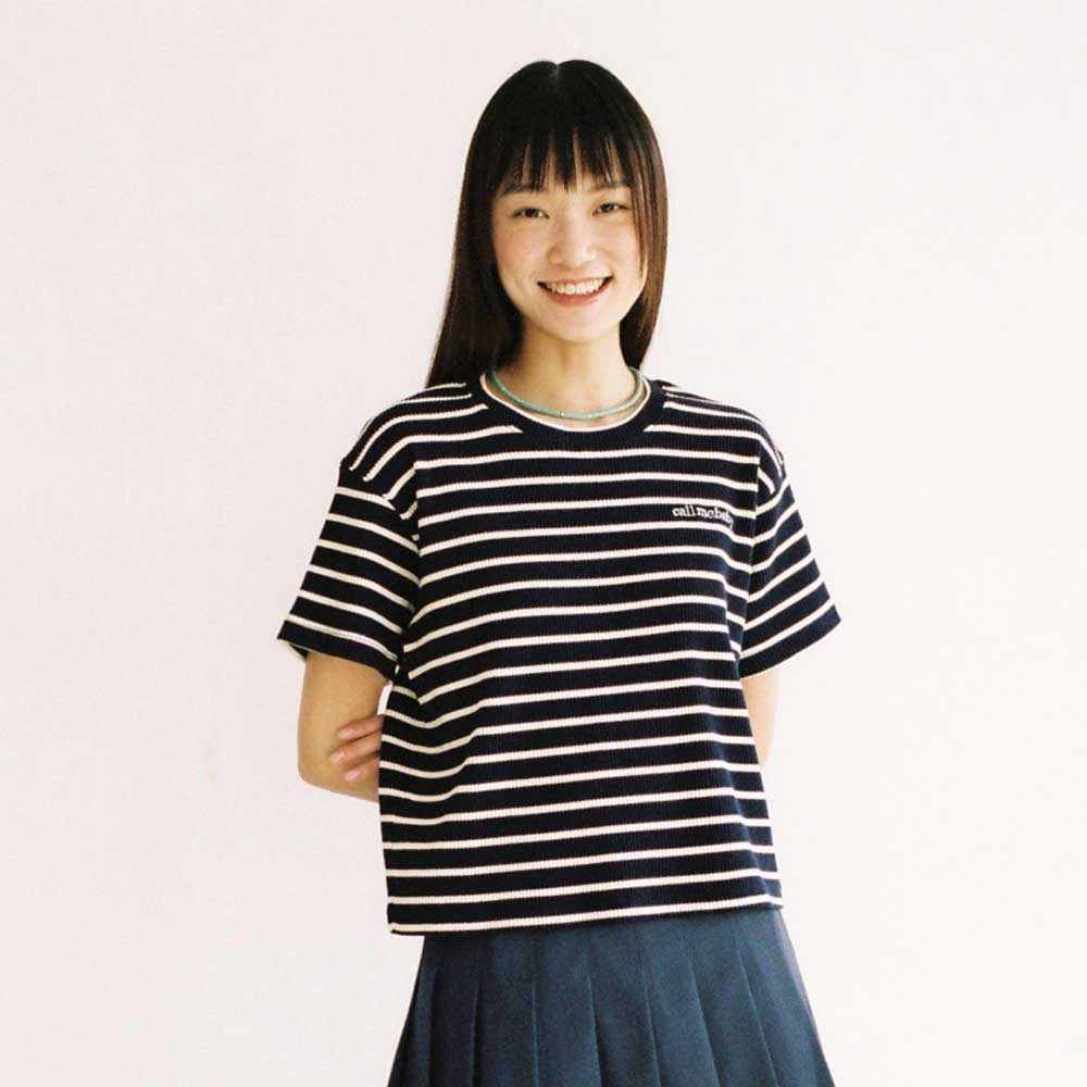 Puppy Stripe Cropped Tee_Navy - 하고(HAGO)
