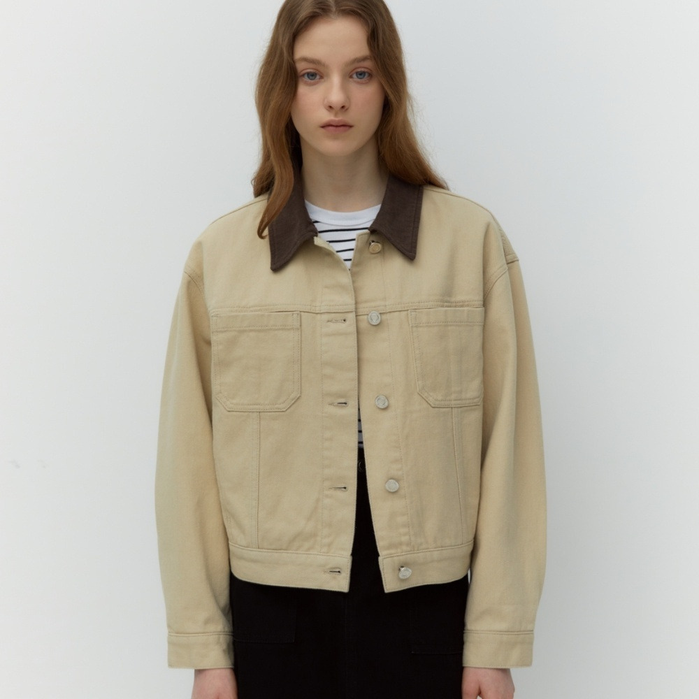 denim short jacket - beige - 하고(HAGO)