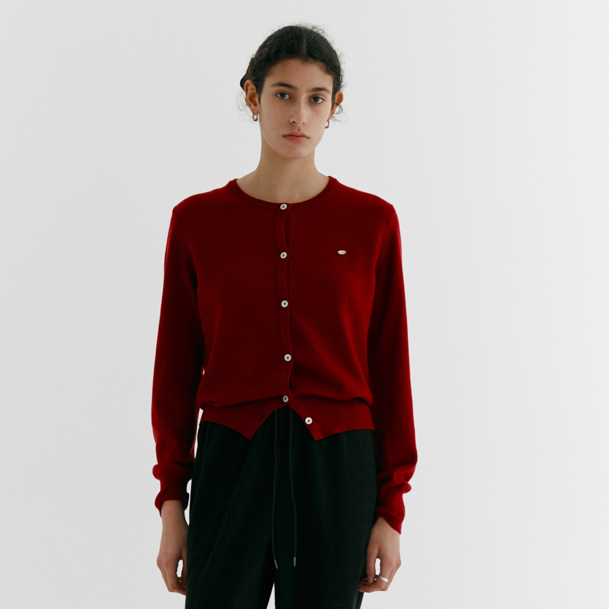 [4차] SOFT COTTON BASIC ROUND CARDIGAN_BURGUNDY - HAGO(하고)