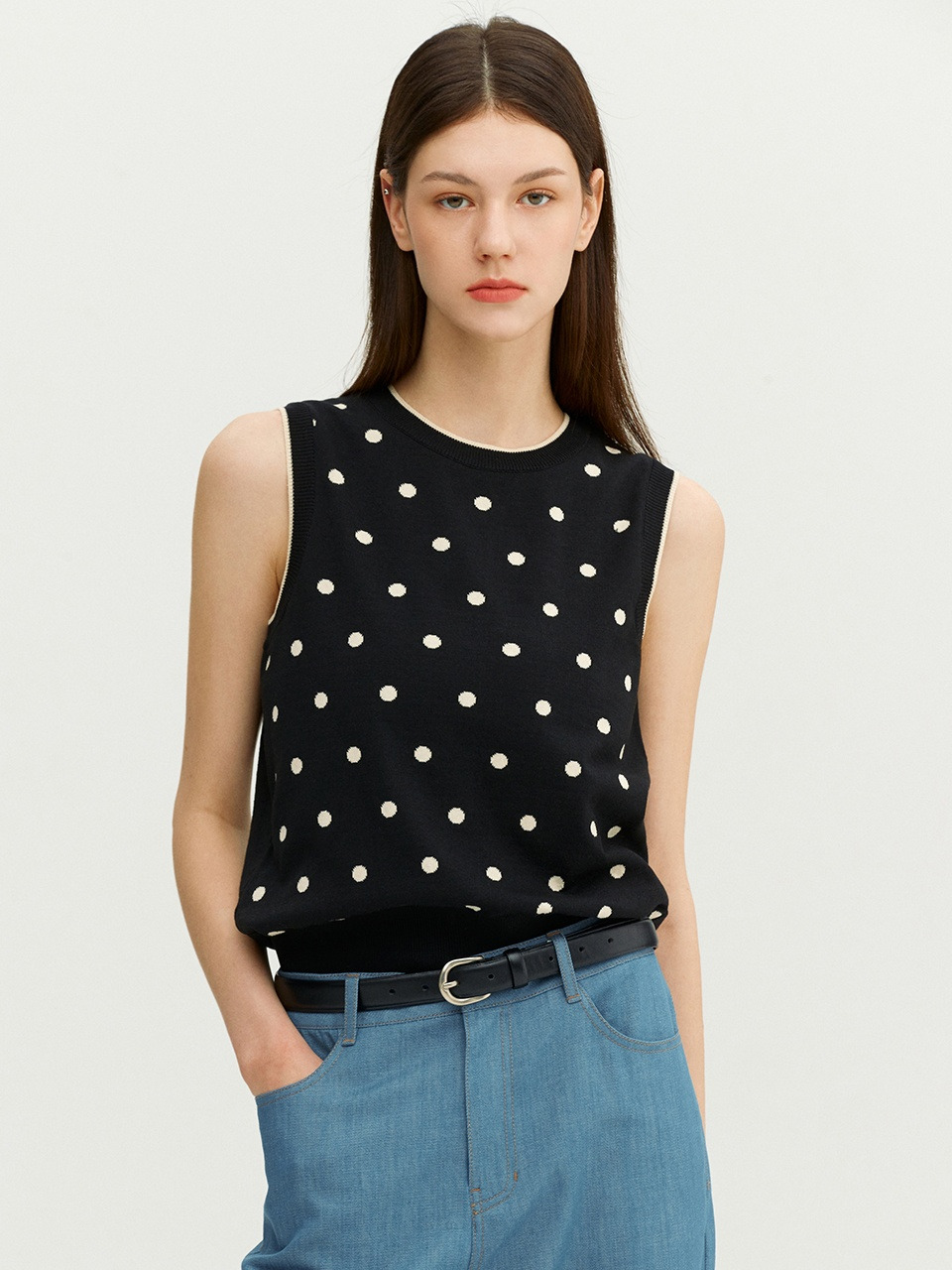 DOZZA Dot jacquard knit vest (Black&Ivory dot) - HAGO(하고)