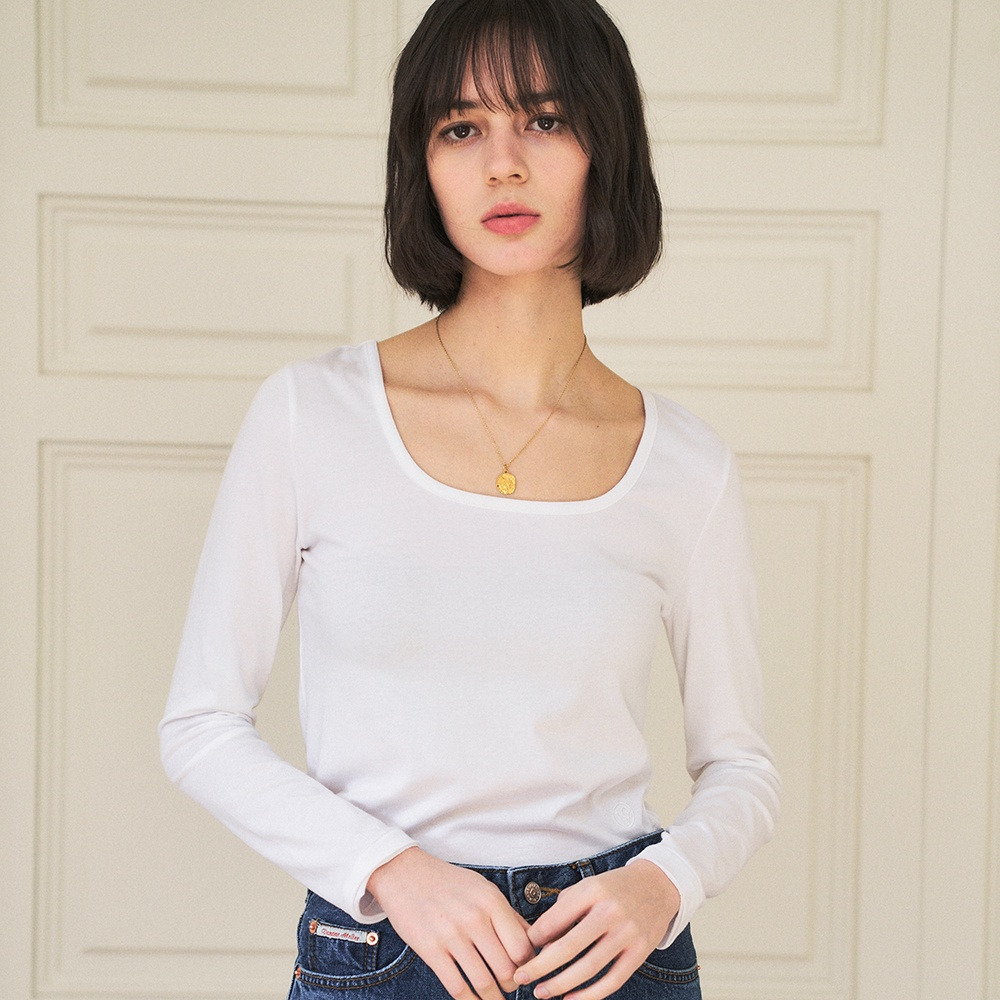 A3469 스퀘어넥 모달 티셔츠_White - HAGO(하고)