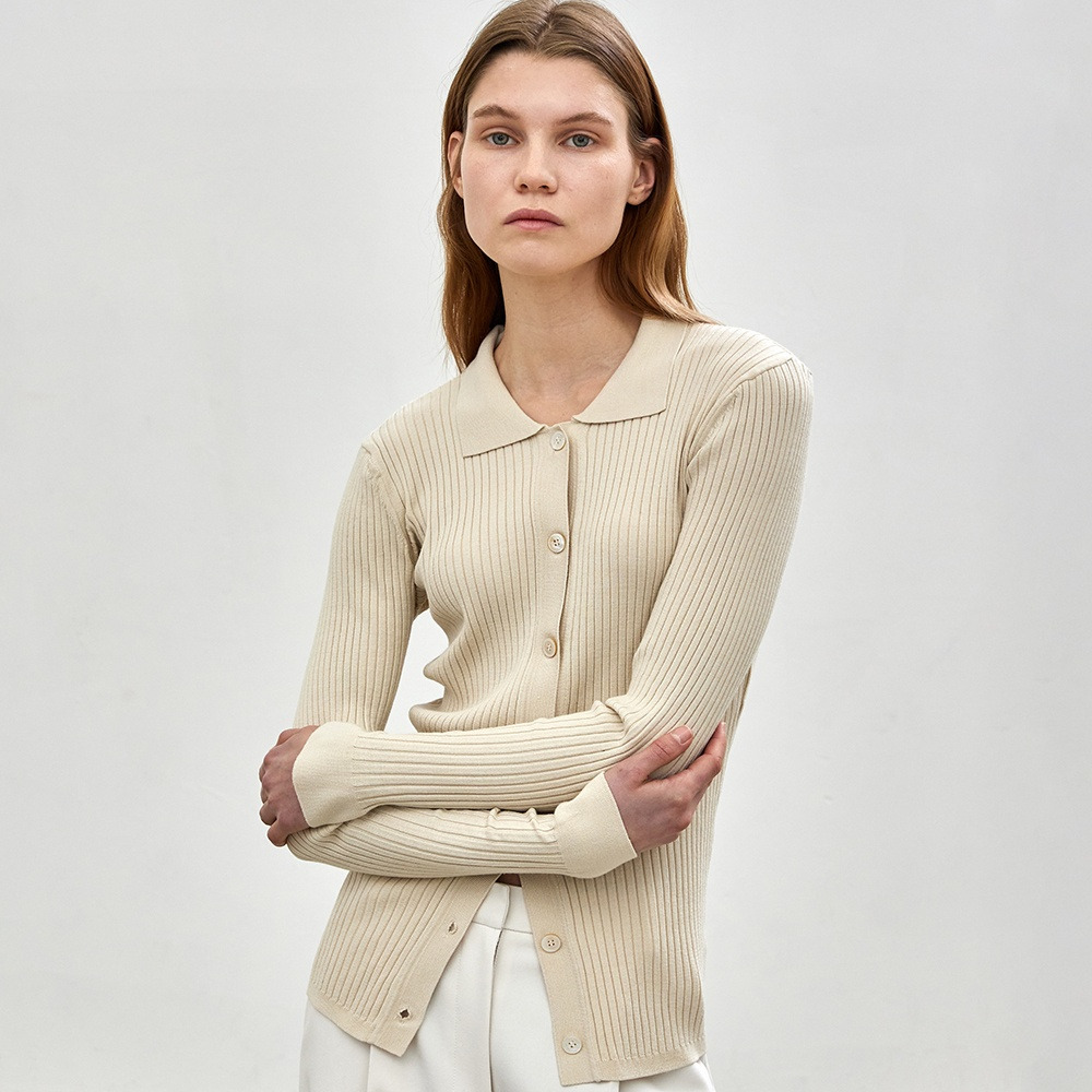 [주말특가]SLIM FIT COLLAR KNIT CARDIGAN - BEIGE - 하고