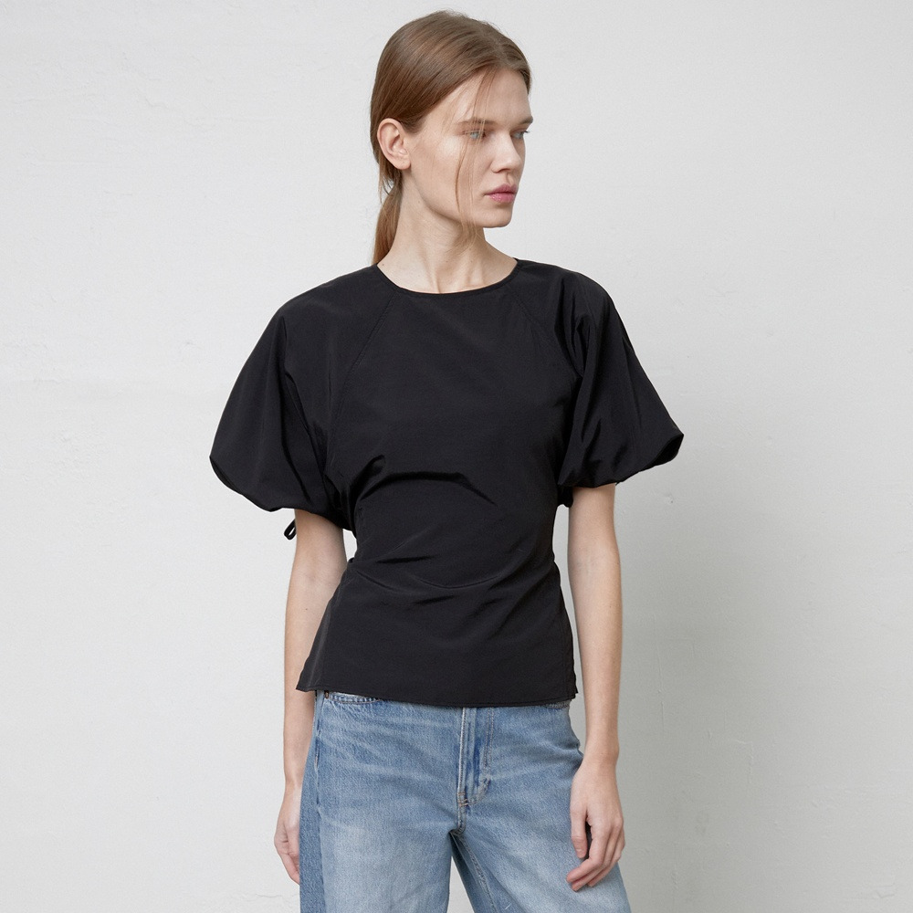 Balloon Sleeve String Blouse_Black - 하고
