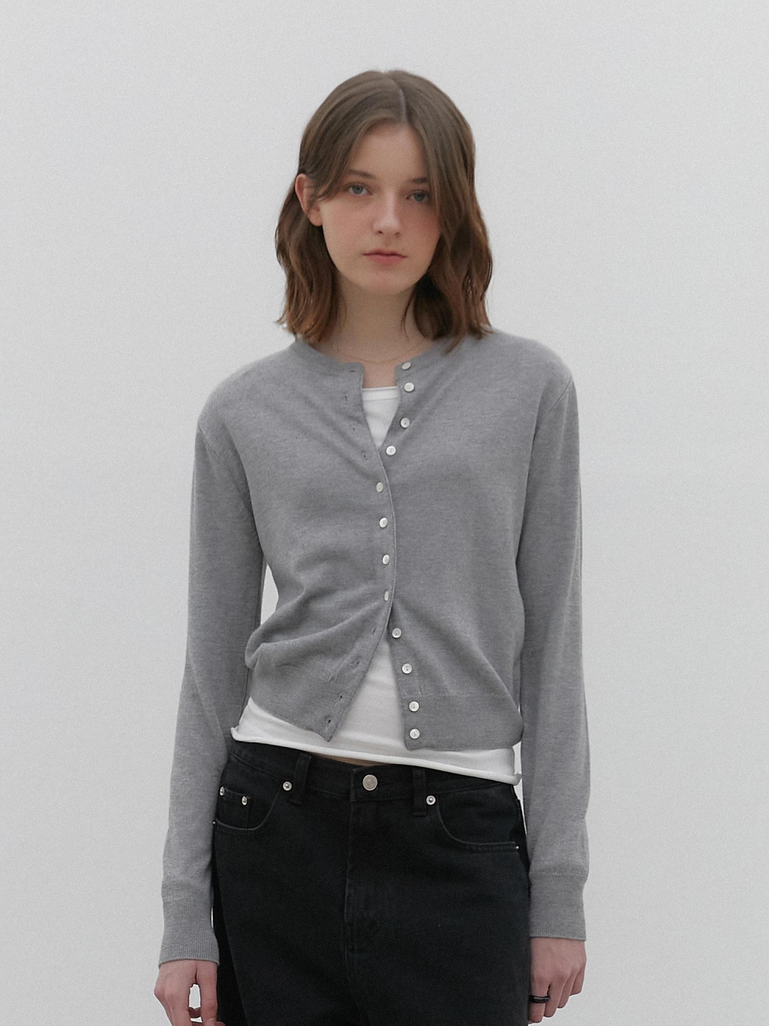 moss button cardigan (melange grey) - HAGO(하고)