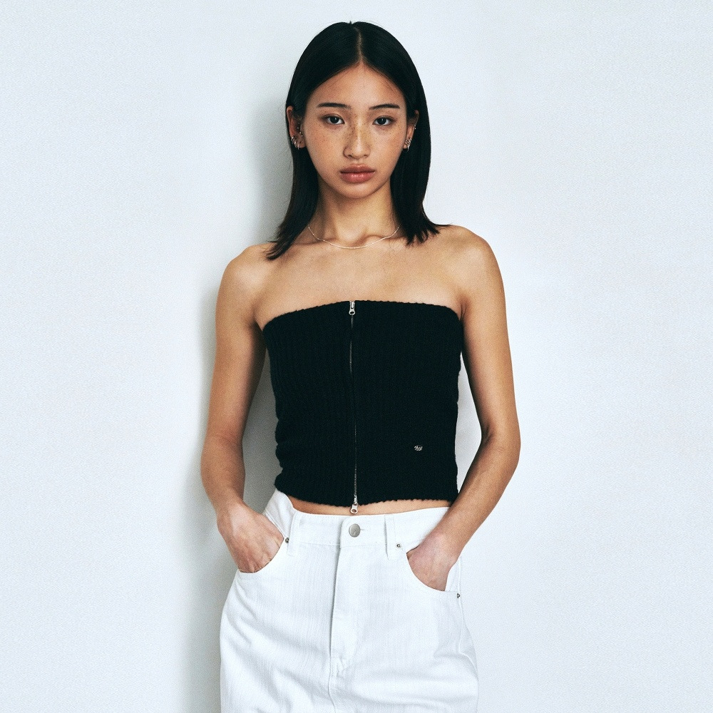 Two-Way Zip-Up Tube Top (Black) - 하고