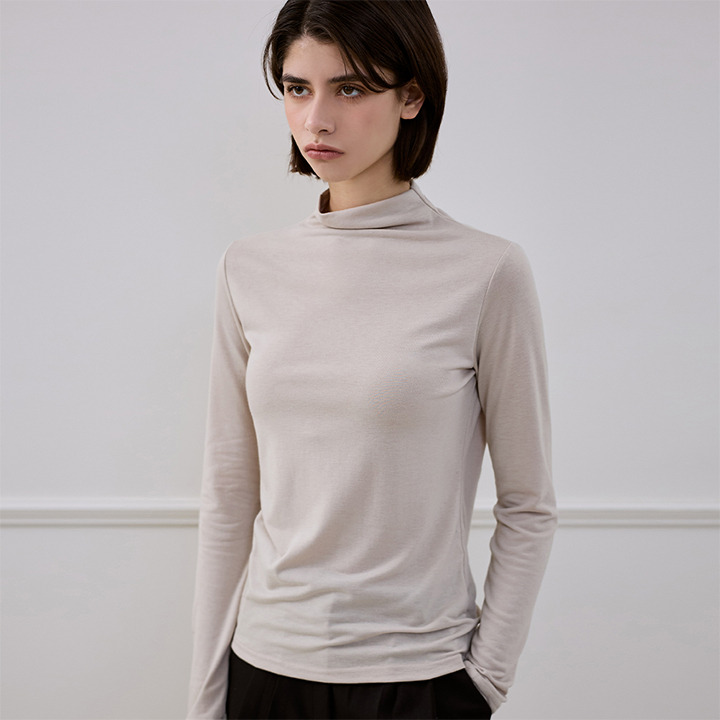 Basic Slim Turtleneck T-shirt [Beige] - HAGO(하고)