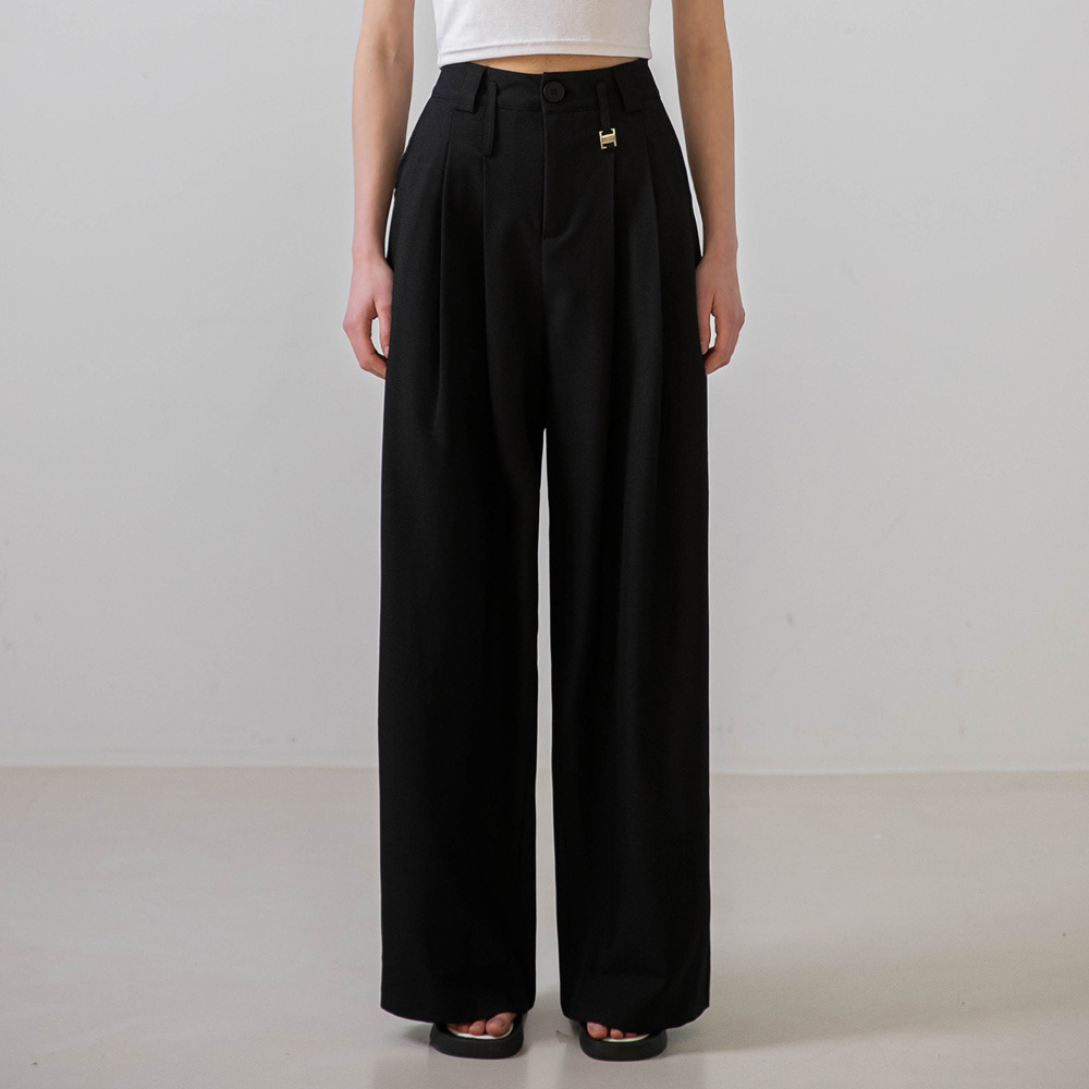 Two Pintuck Basic Wide Pants (Black) - HAGO(하고)