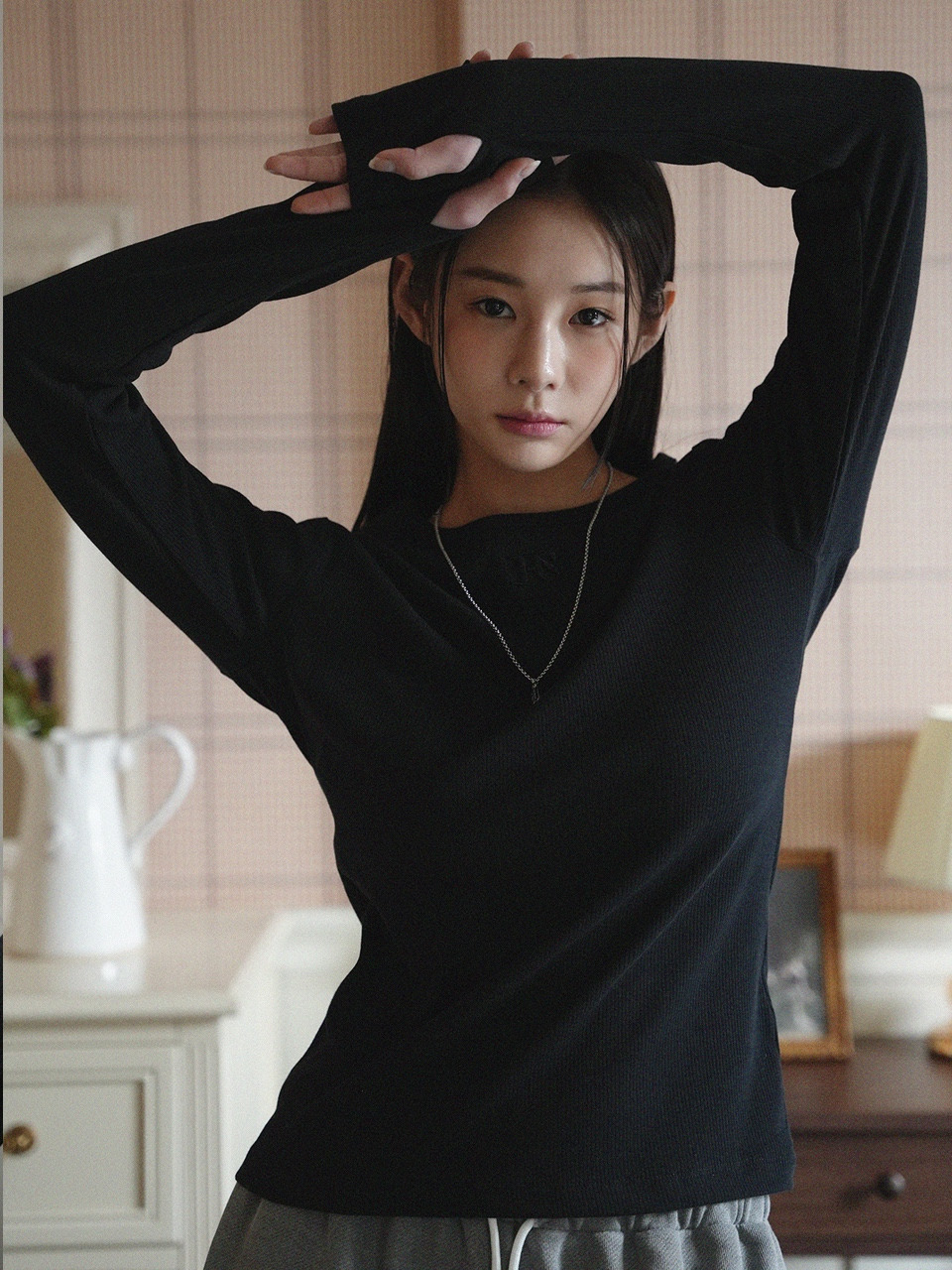 ESSENTIAL RIB CREW NECK LONG SLEEVE(BLACK) - HAGO(하고)