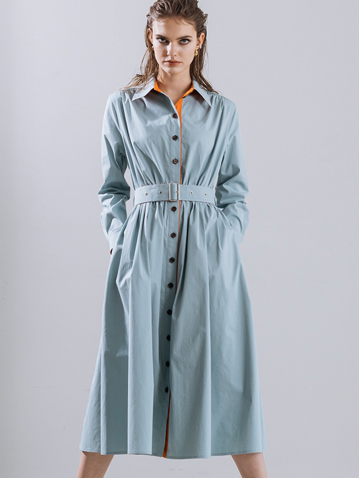 Contrast color trench dress - mint - 하고