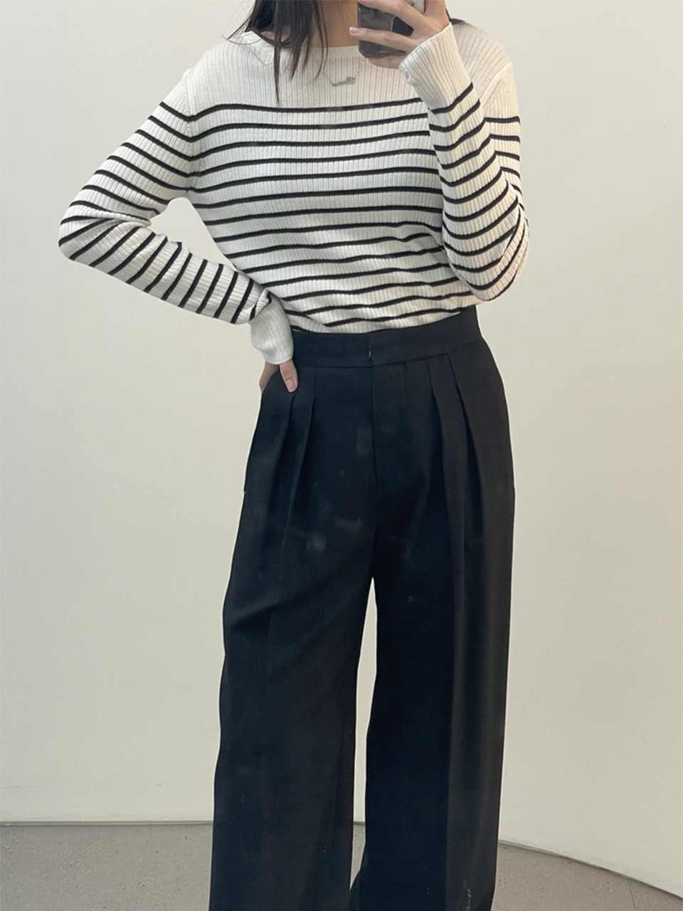 SEMI BOAT-NECK STRIPE PULLOVER (ivory stripe) - HAGO(하고)