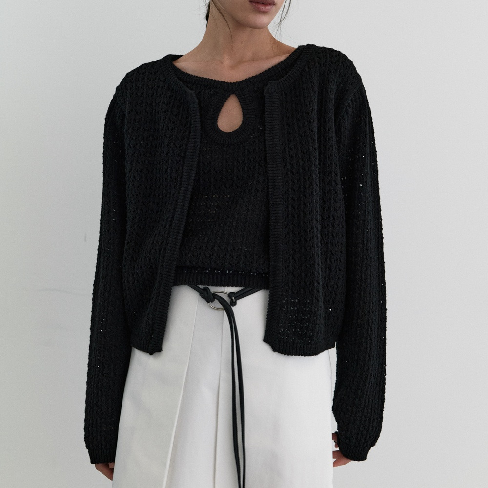 NET KNIT CARDIGAN_BLACK - 하고