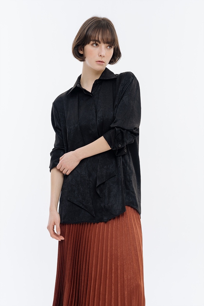 WRINKLE FREE EASY CARE SILKY BASIC SHIRT BLOUSE (BLACK) - 하고