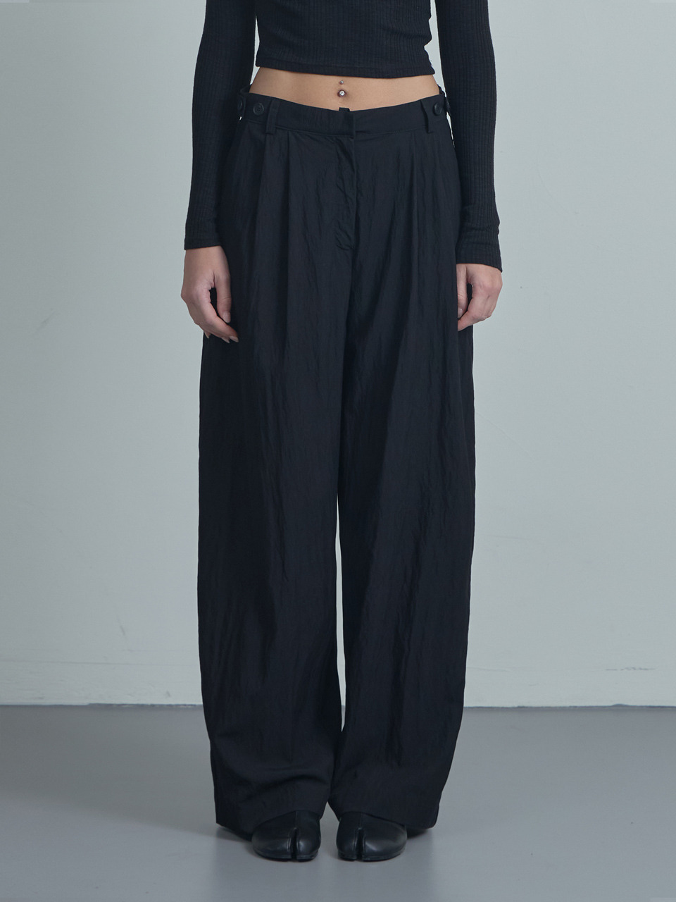 [주말특가]Breeze Two-Tuck Wide Slacks-Black - HAGO(하고)