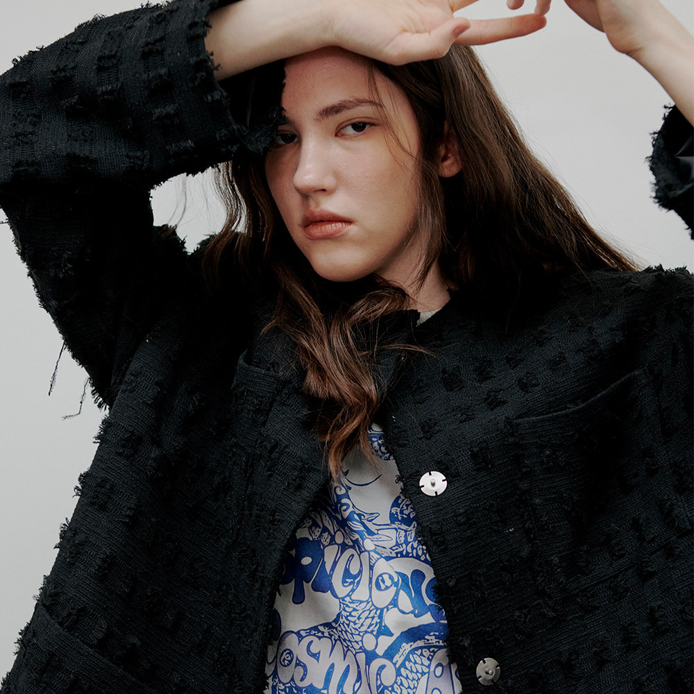 [UNISEX] Over Fit Tweed Jacket Black - HAGO(하고)