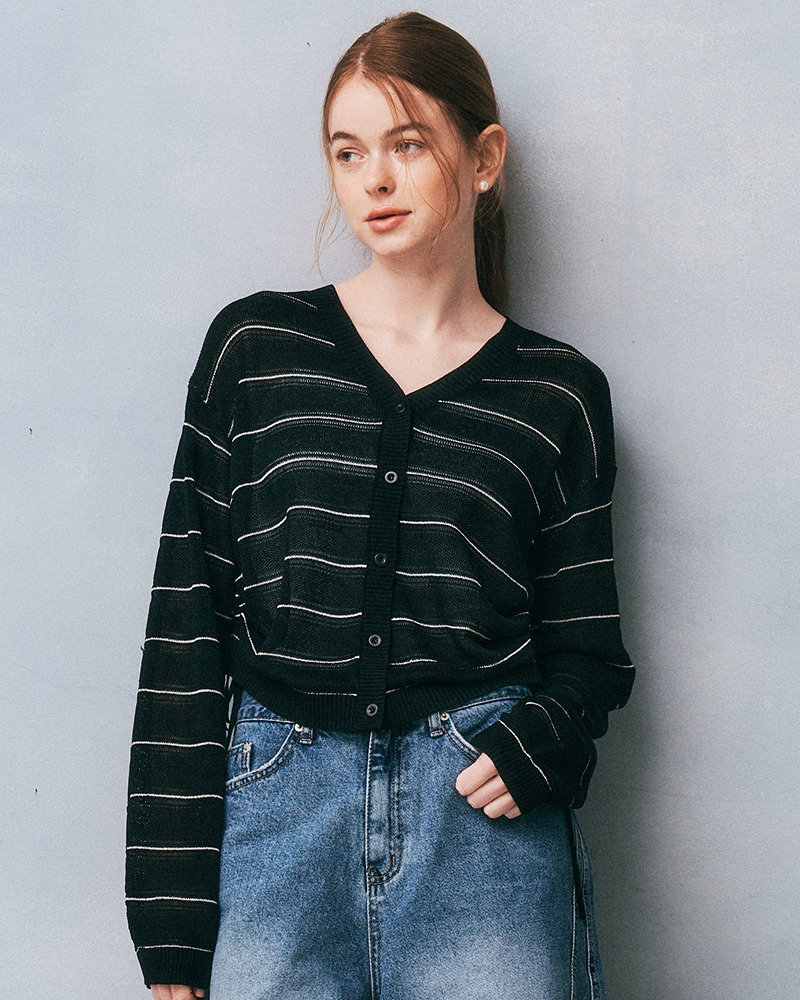 WD_Side string striped cardigan_BLACK - HAGO(하고)