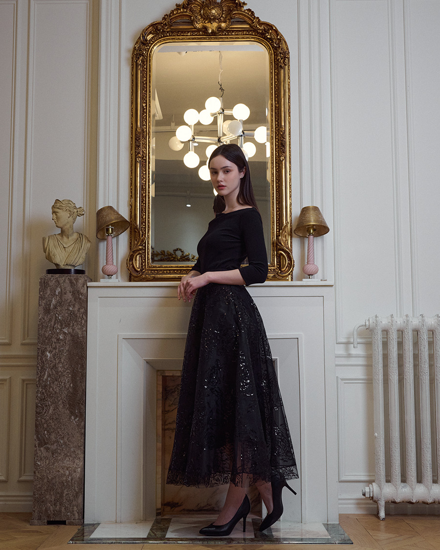 스텔라 스팽글 샤 스커트 블랙 (Stella spangle sha skirt Black) - HAGO(하고)