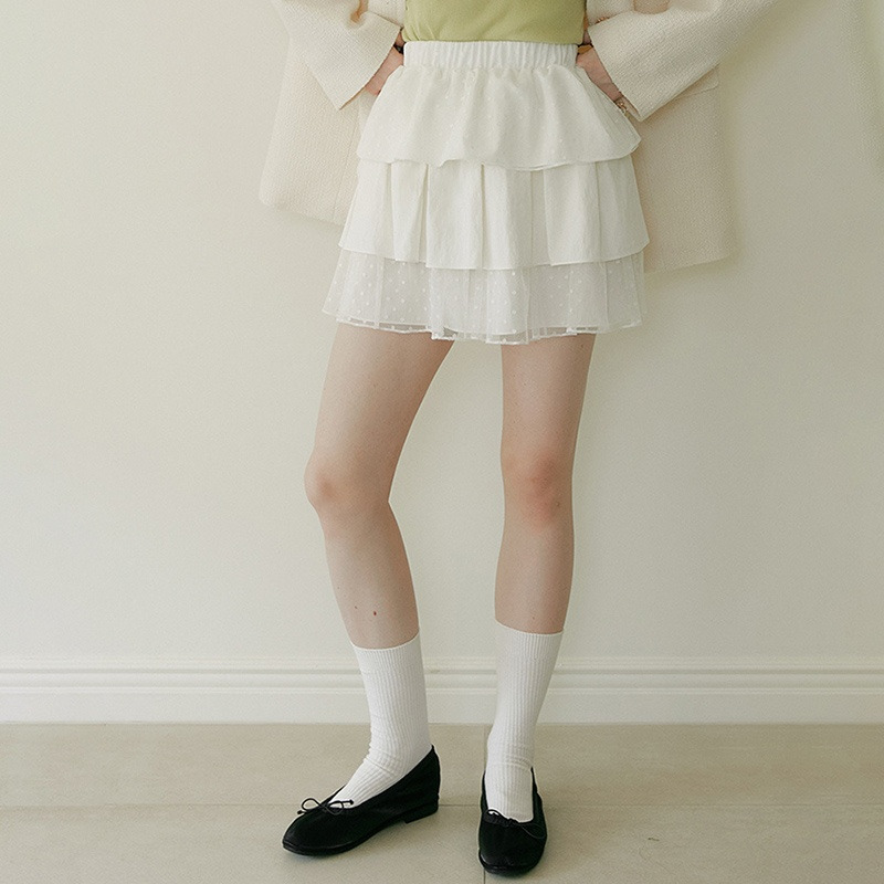DOT LACE BANDING SKIRT - IVORY - HAGO(하고)