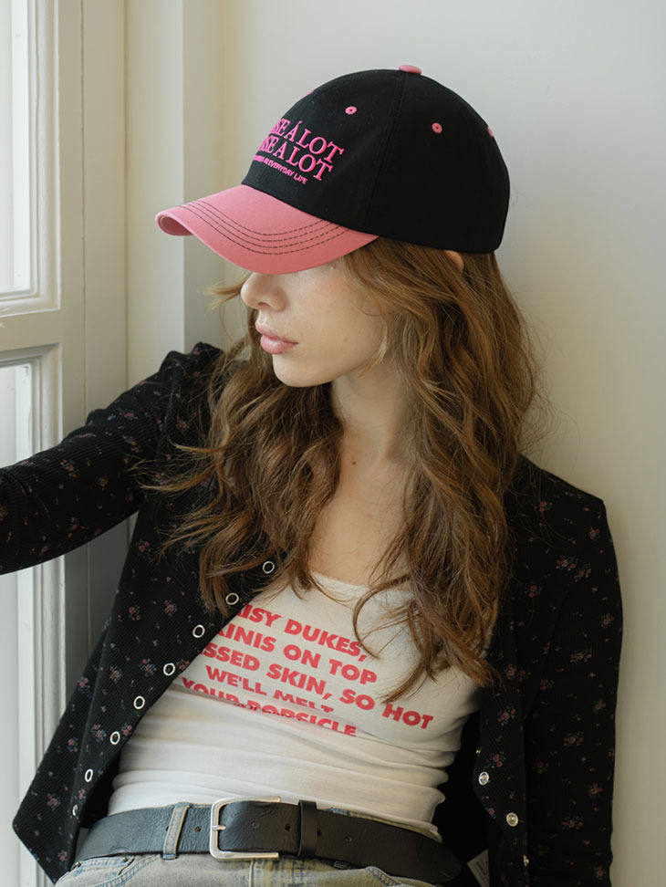 Slogon logo ball cap - black pink - 하고(HAGO)