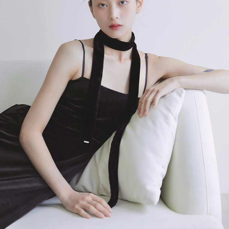 silk velvet black tie muffler ㅣ 타이 머플러 - HAGO(하고)