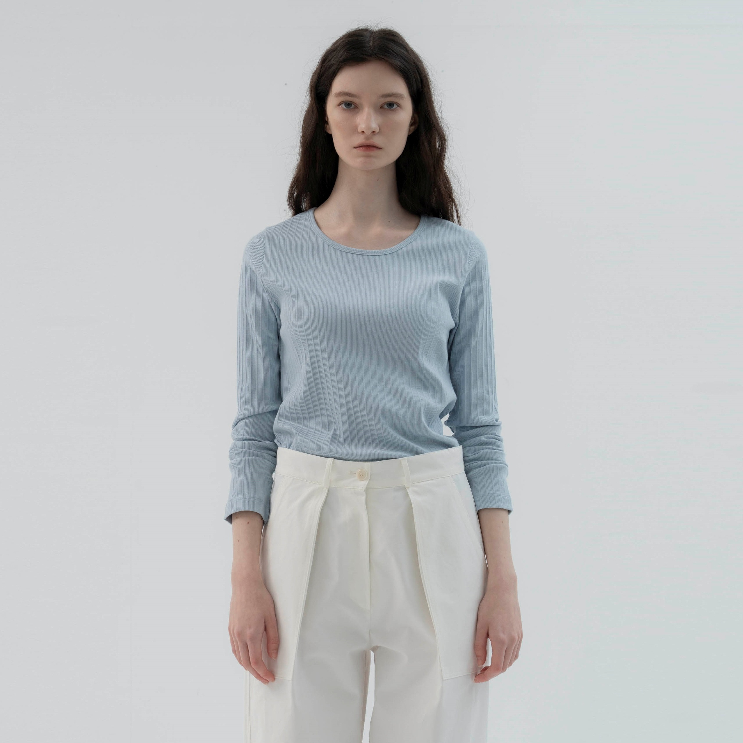 Ribbed U-neck Tee(Sky Blue) - 하고(HAGO)