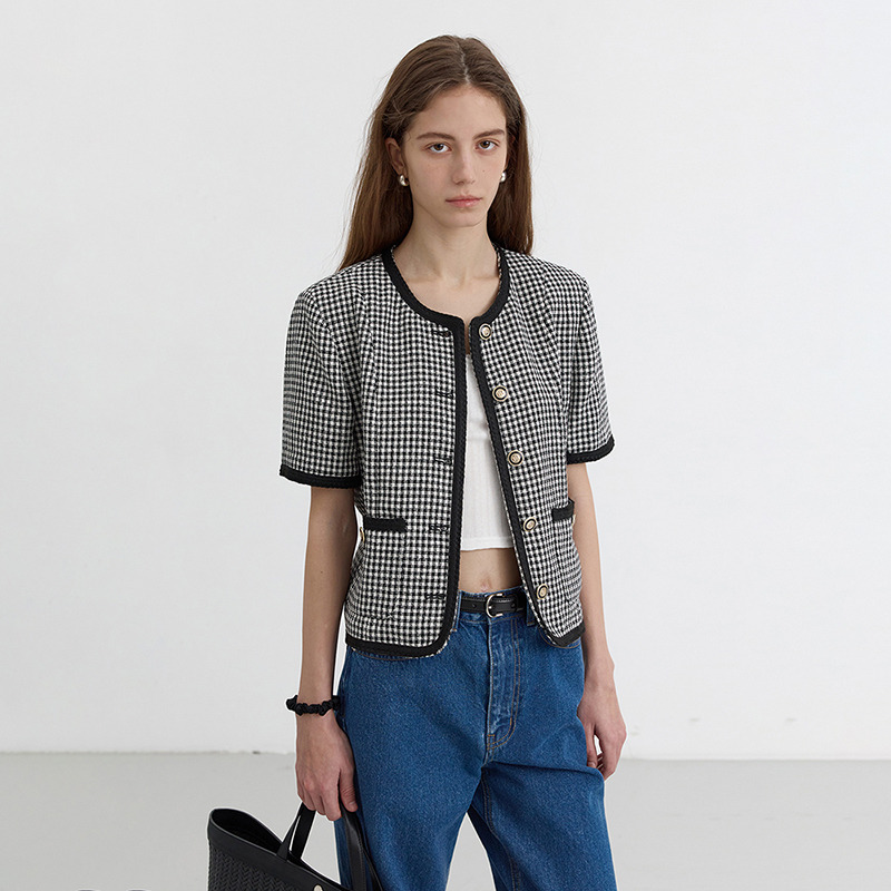 SUMMER TWEED JACKET WHITE / BLACK CHECK_UDJA4B233MU - 하고(HAGO)