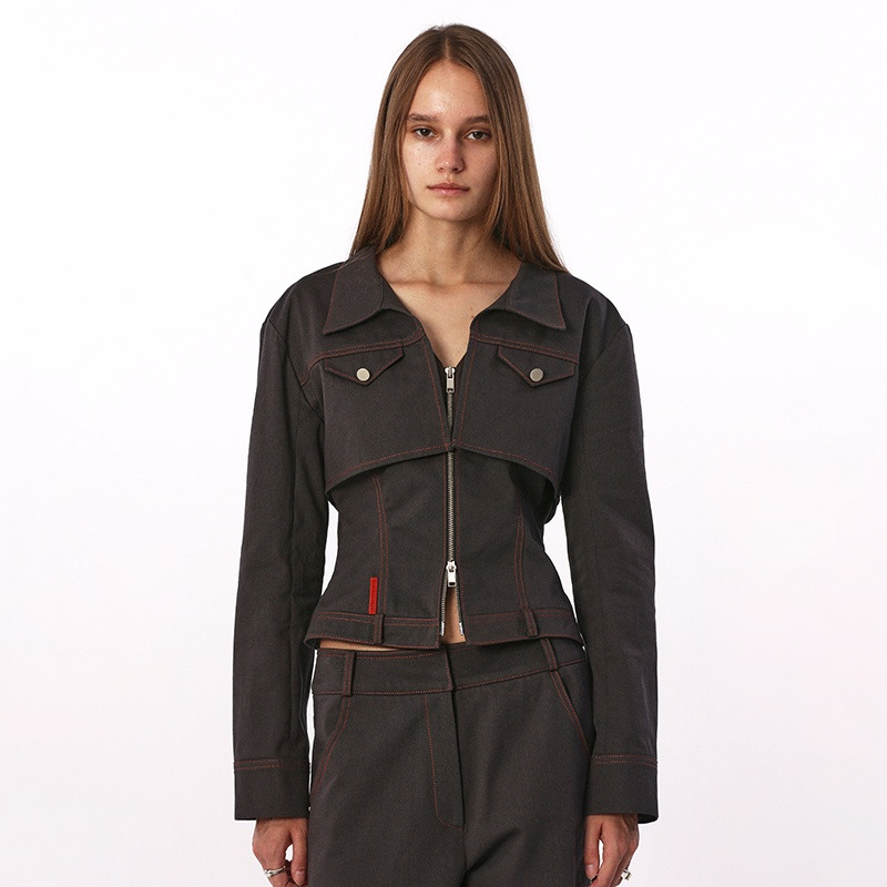 RED STITCH DOUBLE JACKET (CHACOAL) - HAGO(하고)