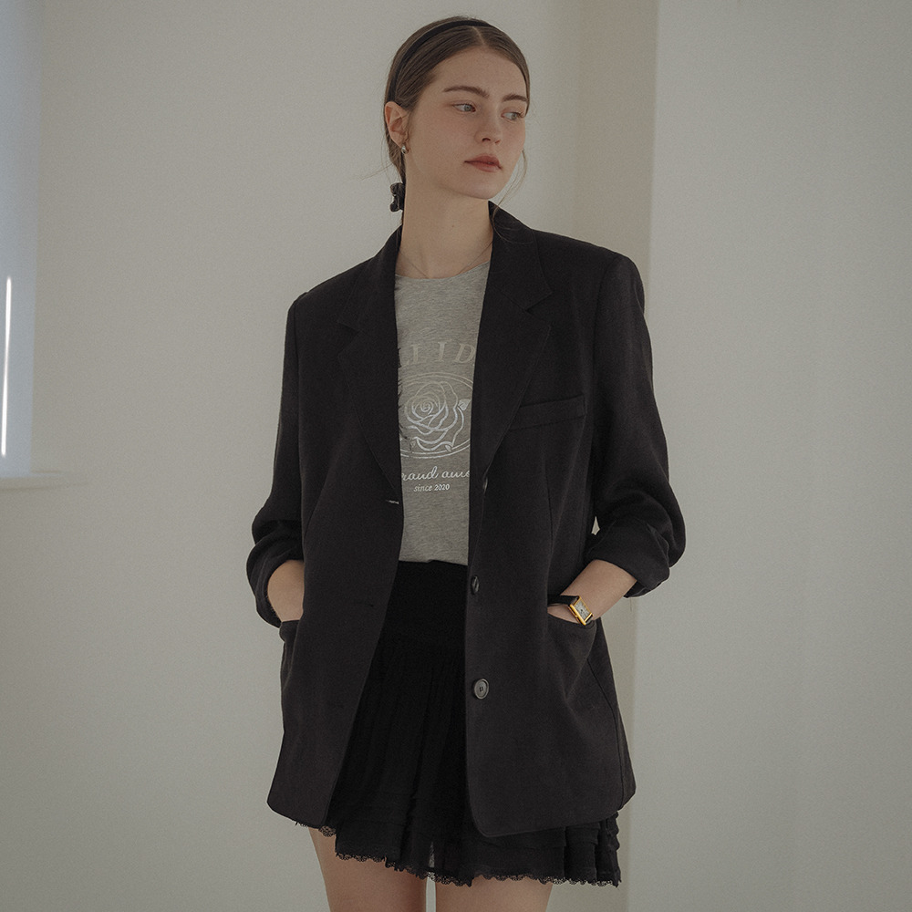 Linen blended single breasted jacket_Black - HAGO(하고)