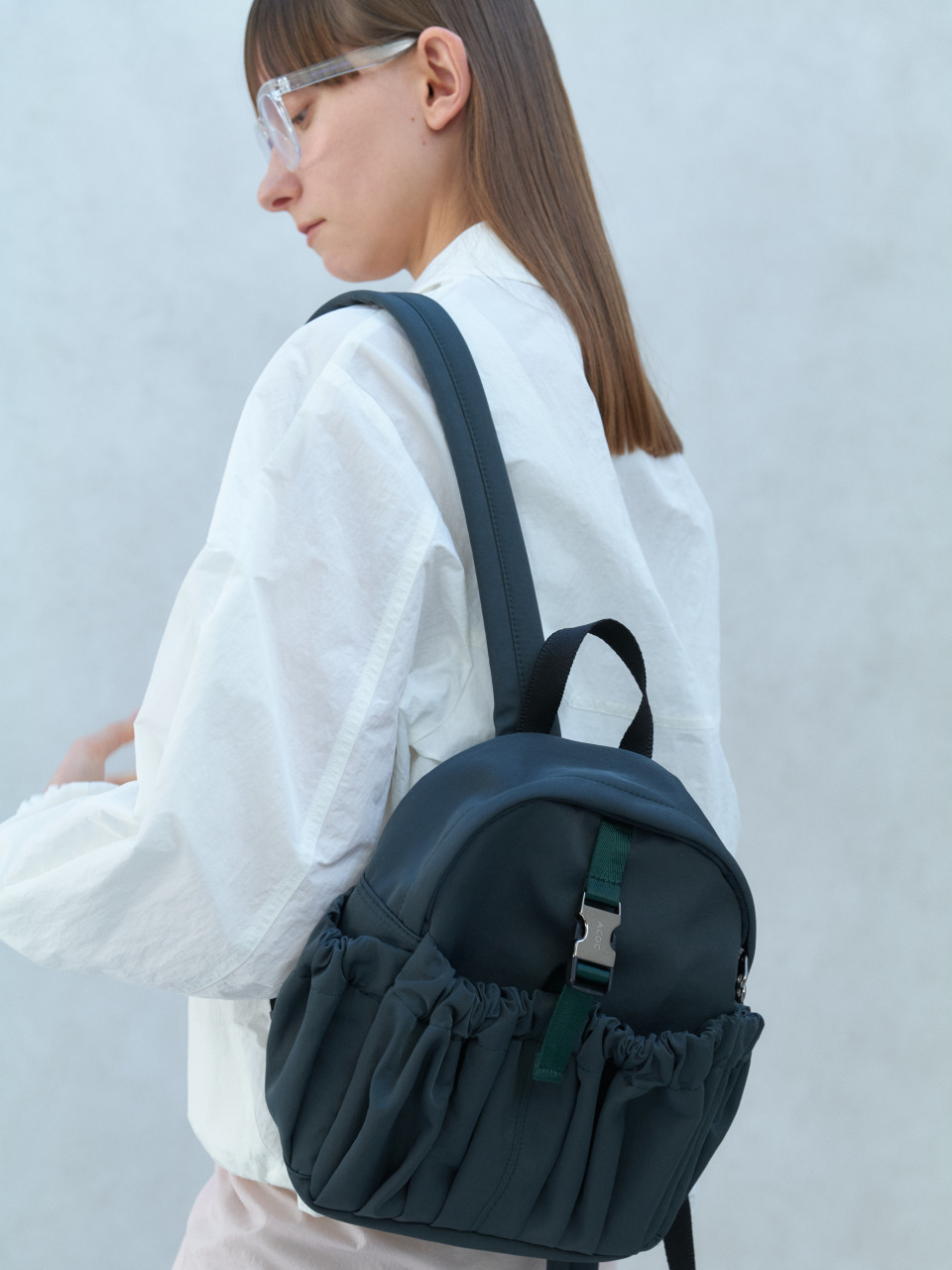 Gathered Mini Backpack_Deep Green - 하고(HAGO)