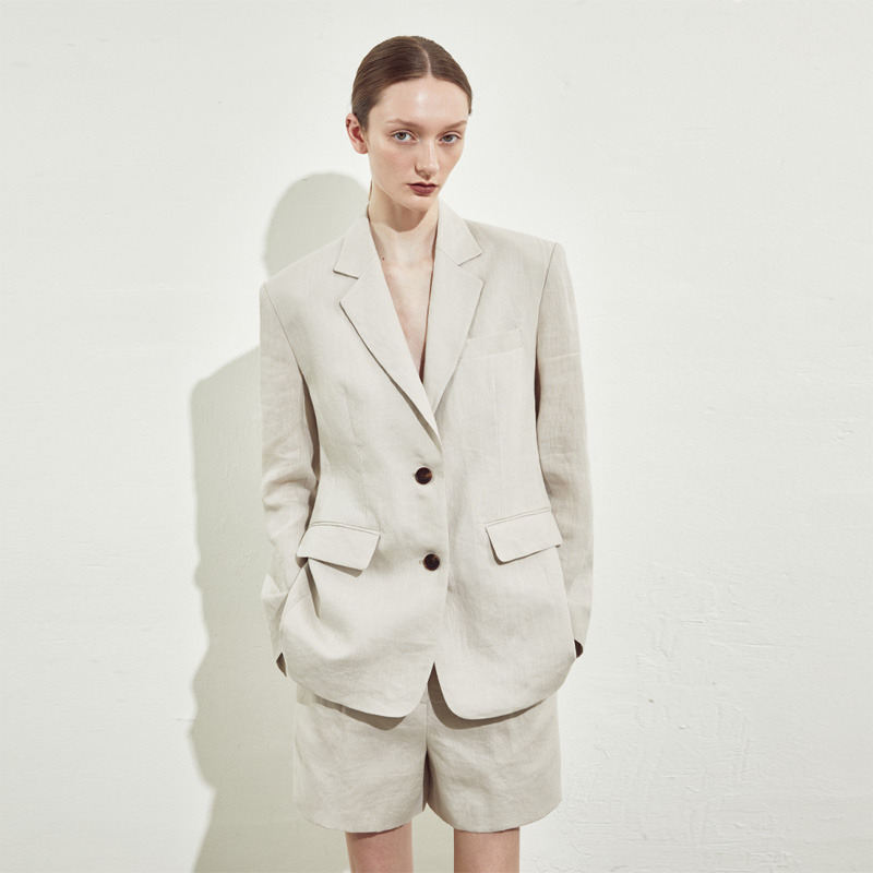 TWO BUTTON LINEN JACKET_BEIGE - HAGO(하고)